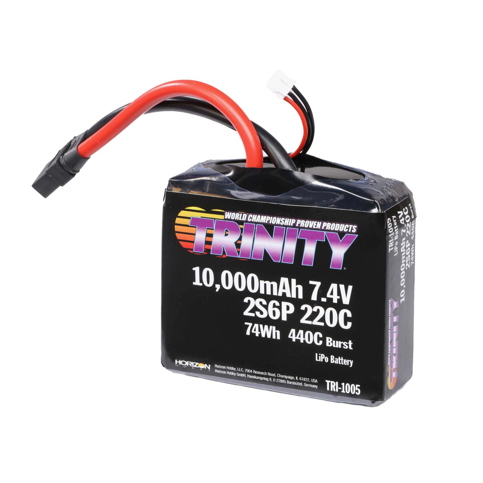 Trinity/Epic 7.4V 10,000mAh 2S6P 220C Drag Racing LiPo Battery, XT90 ...