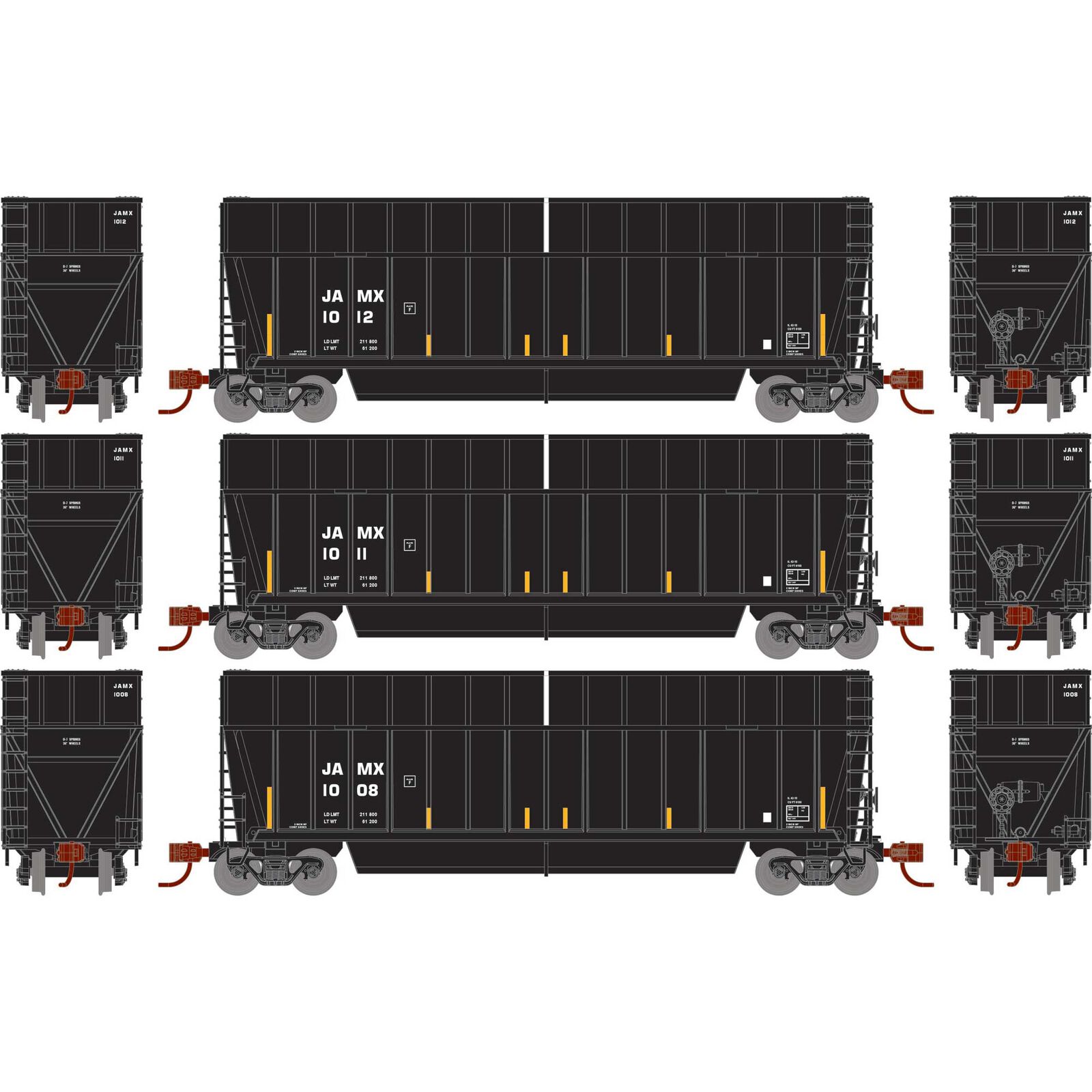 Athearn N ATH Berwick Bathtub Extended Side Gondola, JAMX #1008/1011 ...