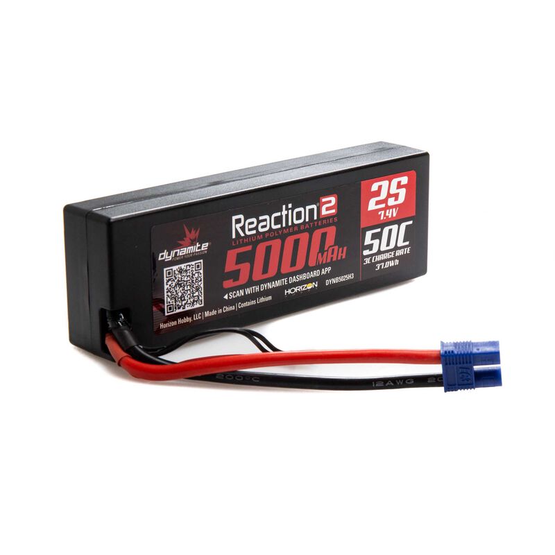 Dynamite 7.4V 5000mAh 2S 50C Reaction 2.0 Hardcase LiPo Battery: EC3 ...