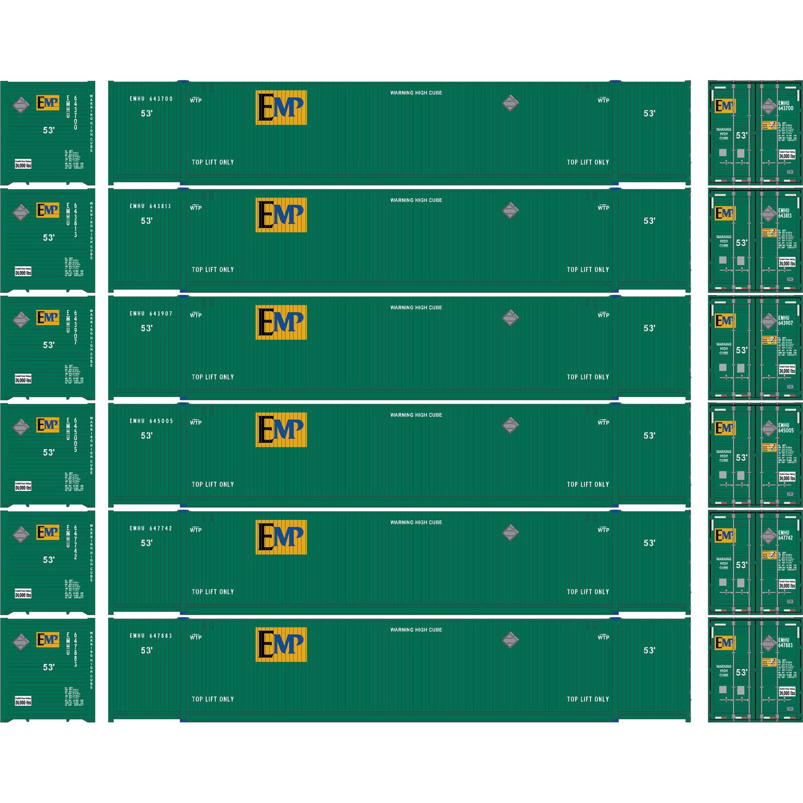 Athearn N 53' CIMC Container, EMP EMHU #2 (6) | Horizon Hobby