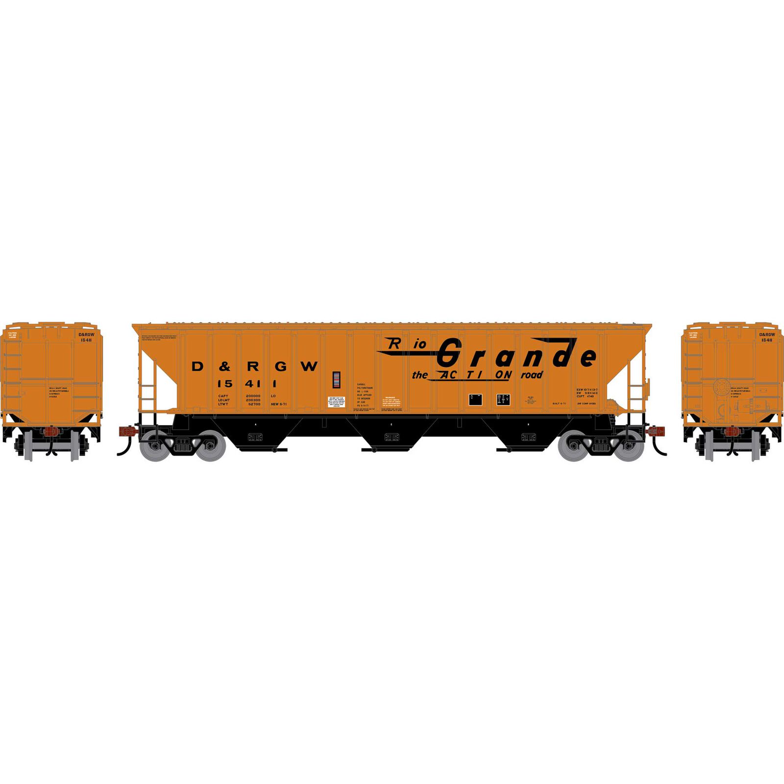 Athearn HO ATH PS 4740 Covered Hopper, DRGW #15411 | Horizon Hobby