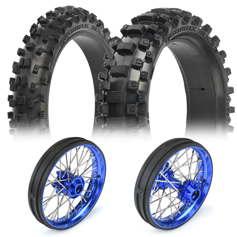 Pro-Line Racing 1/4 Pro-Spec Aluminum F/R Wheel Blue/Blue Dunlop MX33 ...