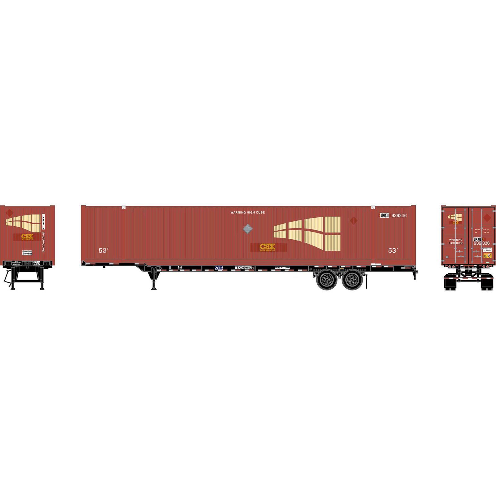 Athearn HO ATH 53' Chassis with Container, Chassis- CSX 'TSXZ' #999150 ...