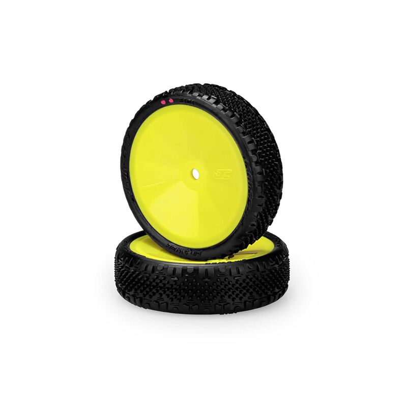 JConcepts, Inc. 1/10 Pin Swag 2.2” Pre-Mounted Slim Front 2WD Buggy Tires, Yellow Wheels, Pink ...
