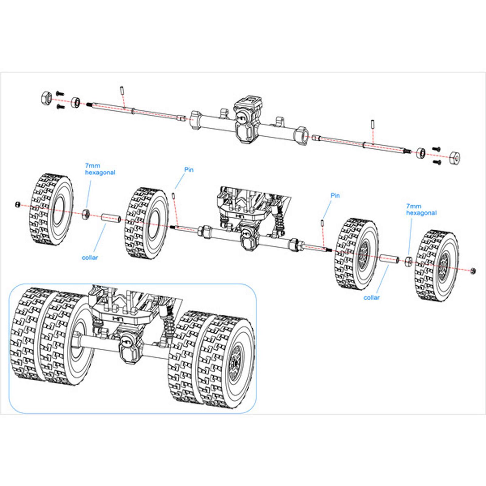 Hot Racing Dually Wheels Steel Drive Rear Axles: SCX24, AX24 | Horizon ...