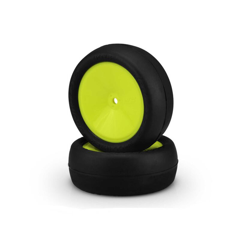 JConcepts, Inc. 1/10 Smoothie 2 2.2” Pre-Mounted Front 2WD Buggy Tires, Yellow Wheels, Silver ...