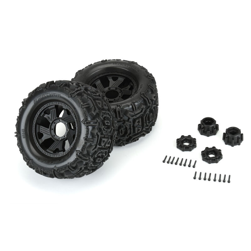 Duratrax 1/8 Warthog F/R 3.8" MT Tires Mounted 17mm Black Ripper (2 ...