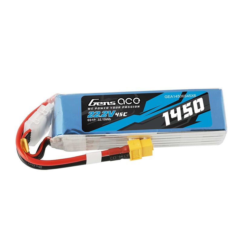 Gens ace 22.2V 1450mAh 6S 45C LiPo Battery: XT60 | Horizon Hobby