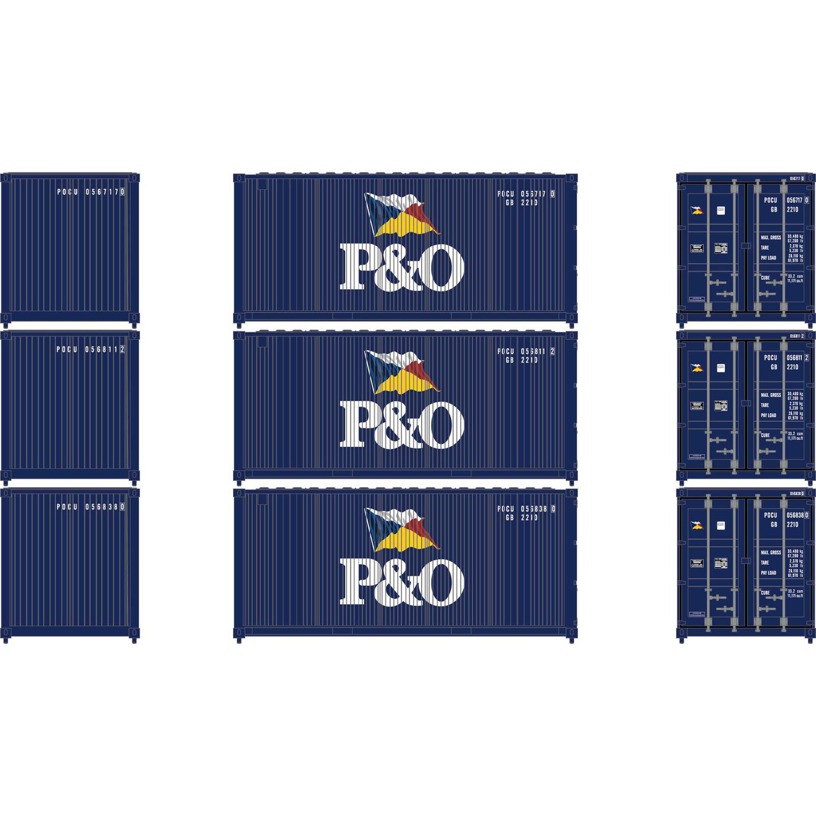 Athearn N ATH 20' Corrugated Containers, POCU #0567170/0568112/0568380 ...