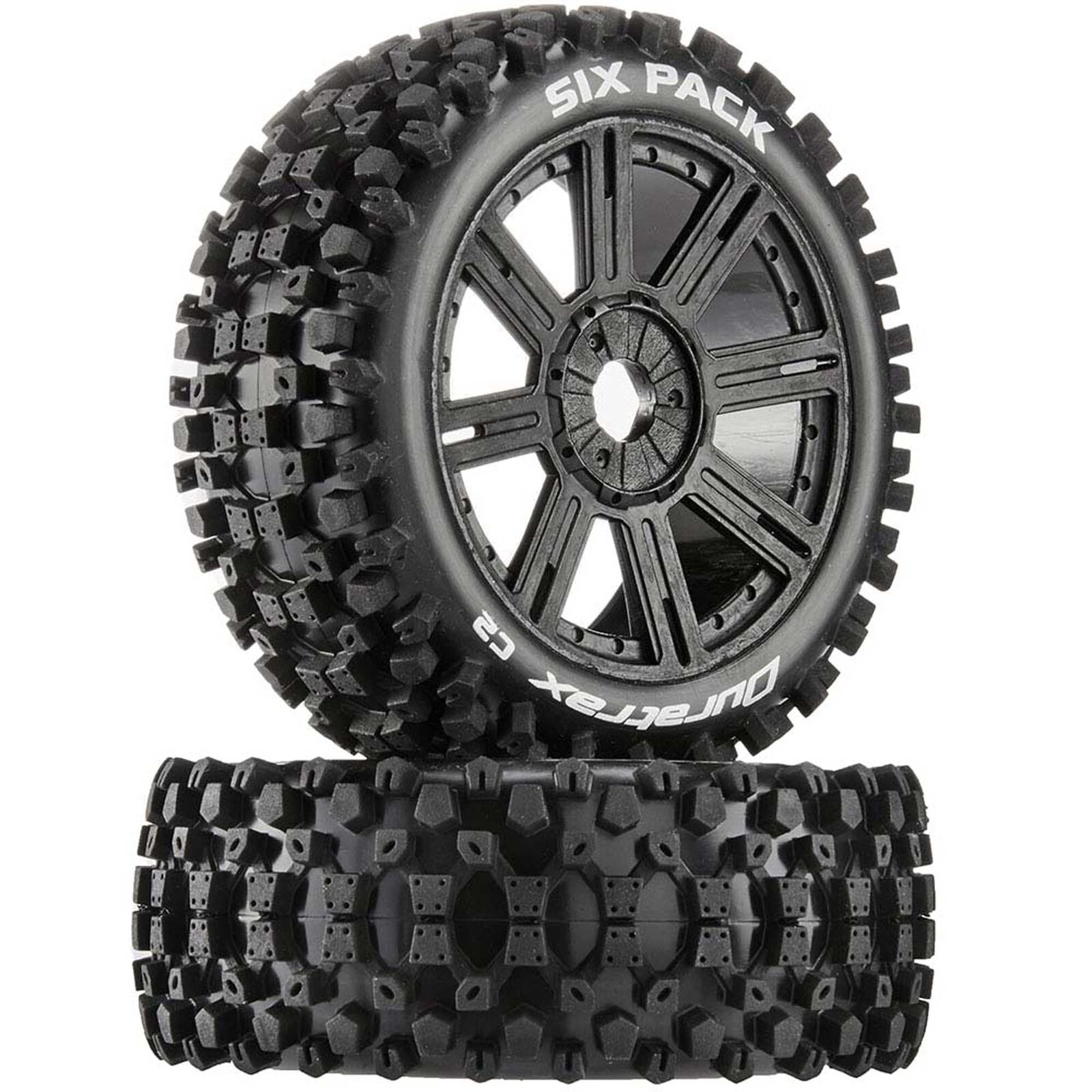 Duratrax Six-Pack C2 Mounted Buggy Spoke Tires, Black (2) | Horizon Hobby