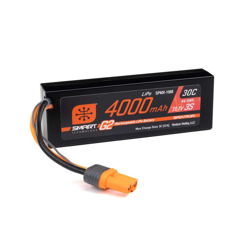 Spektrum Accessories 11.1V 4000mAh 3S 30C Smart G2 Hardcase LiPo Battery: IC5 | Horizon Hobby
