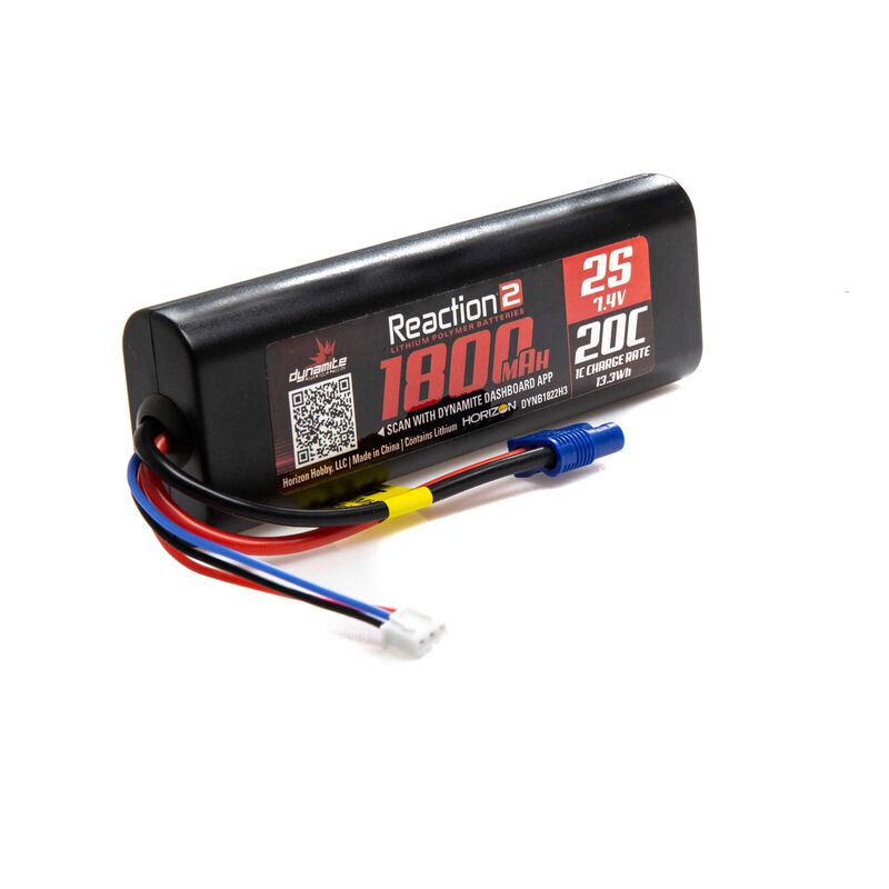 Dynamite 7.4V 1800mAh 2S 20C Reaction 2.0 Hardcase LiPo Battery: EC3 ...