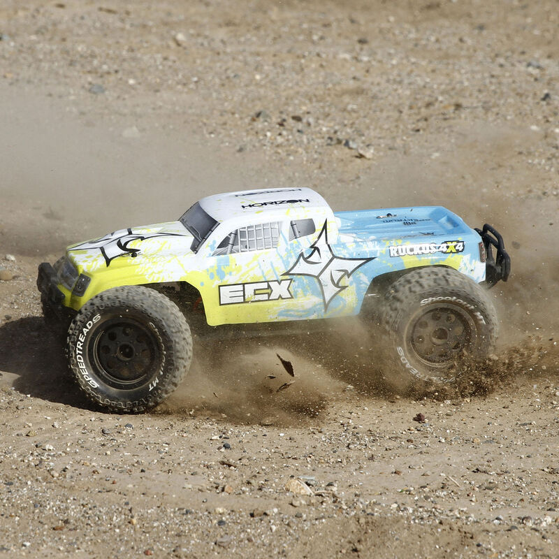 ECX 1/10 Ruckus 4WD Monster Truck Brushed RTR, Blue/Yellow | Horizon Hobby