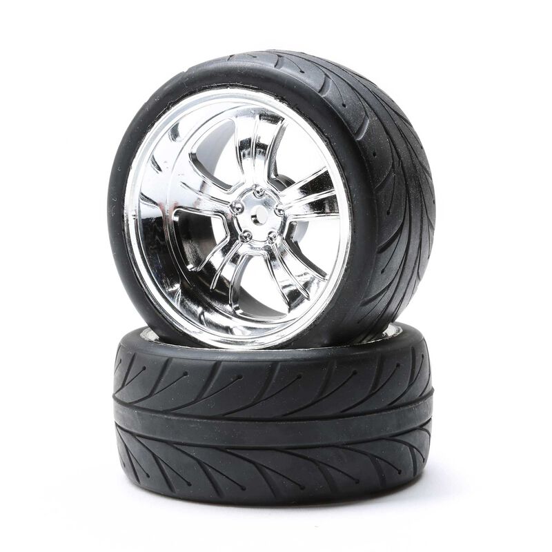 Losi Mounted RR 5-Spoke Wheel Tire 54x30mm Chrome (2) | Horizon Hobby