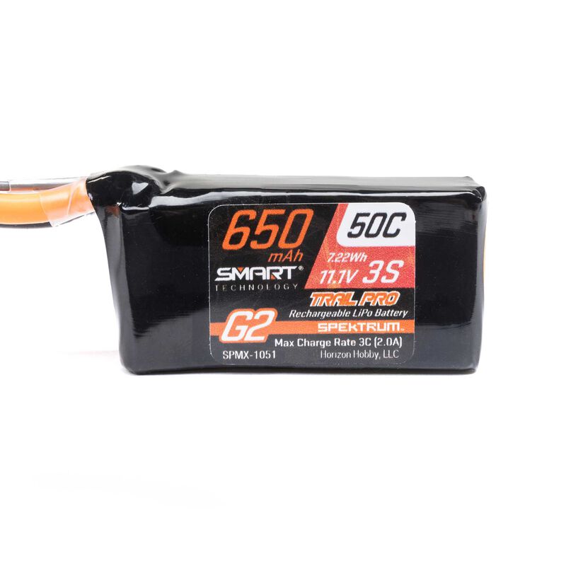 Spektrum Accessories 11.1V 650mAh 3S 50C Smart G2 Trail Pro LiPo Battery: IC2 | Horizon Hobby