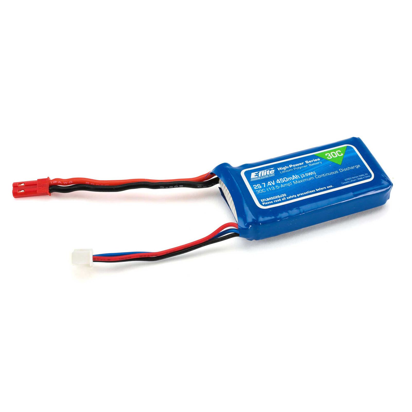 E-flite 7.4V 450mAh 2S 30C LiPo Battery: JST | Horizon Hobby