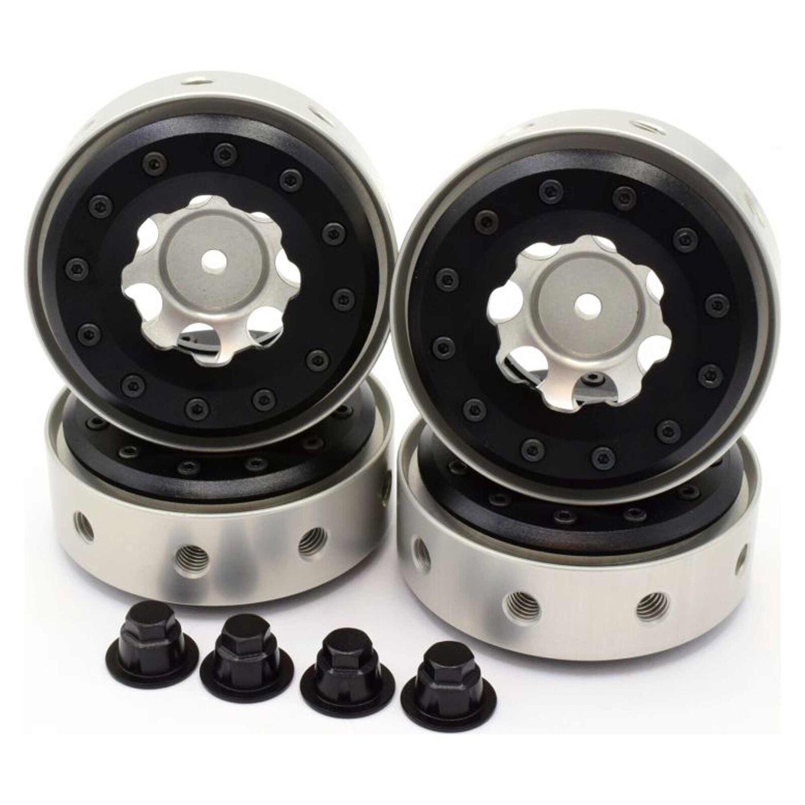 Hot Racing Silver Beadlock 1.9 Rims Black Rings | Horizon Hobby